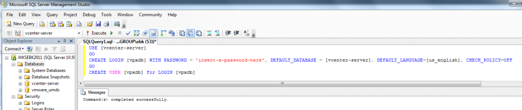 Create vCenter database quickly with Transact-SQL | Erik Bussink