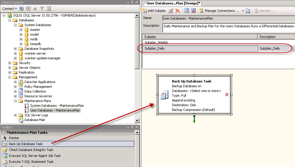 Creating a Maintenance Plan for SQL Server 2008 R2 for vCenter/UpdateMgr/vCloud | Erik Bussink
